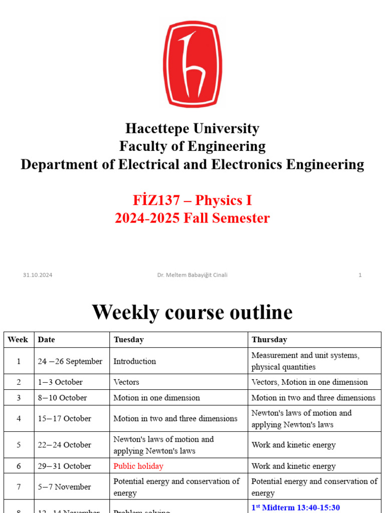 Physics I Course Outline 2024-2025 | PDF | Potential Energy | Momentum