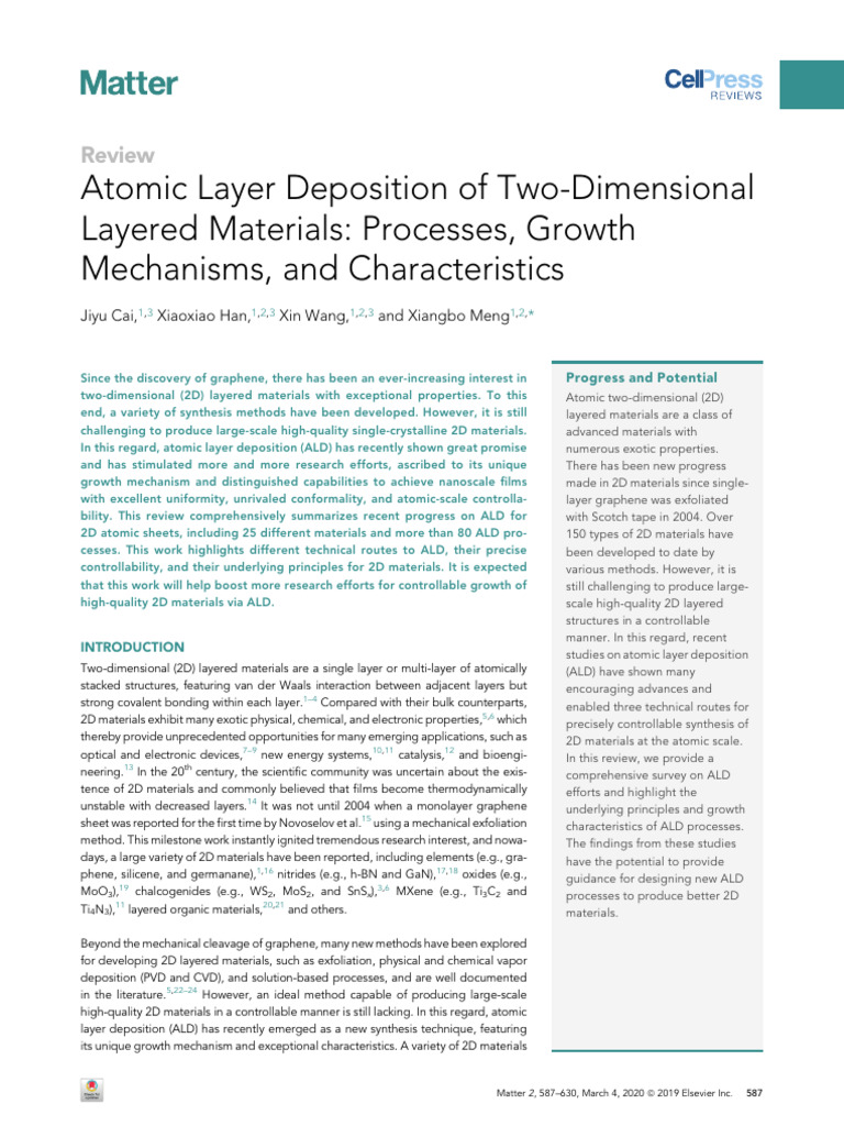 1-S2.0-S2590238519304175-Main - 2D ALD | PDF | Adsorption | Graphene