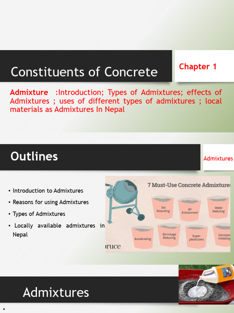 Chapter 1- Admixtures | PDF | Concrete | Cement