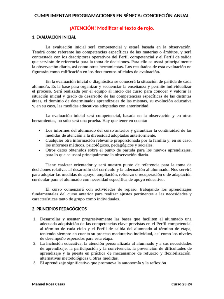 Programaciones - Concreción Anual 24 | PDF | Evaluación | Aprendizaje