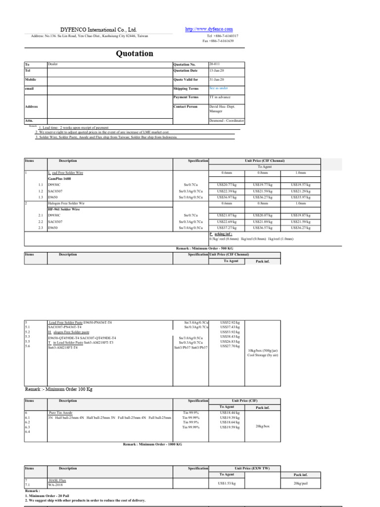 New Quotation for Dealer | PDF | Atoms | Chemical Compounds