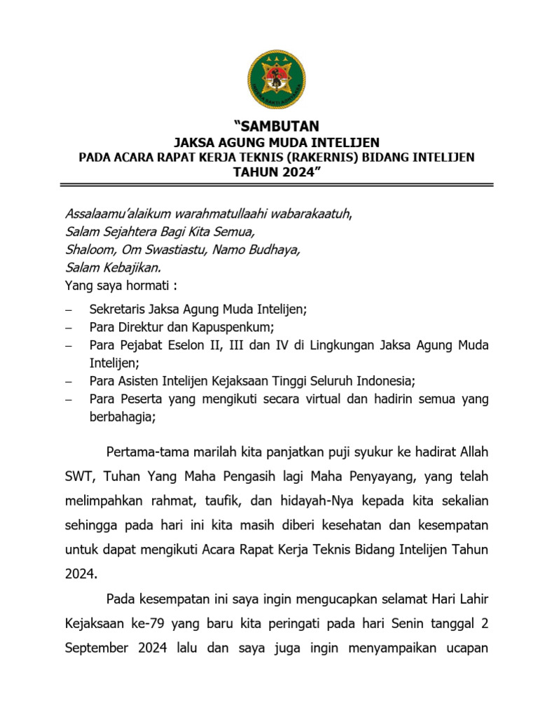 SAMBUTAN JAMINTEL RAKERNIS 2024 1 | PDF