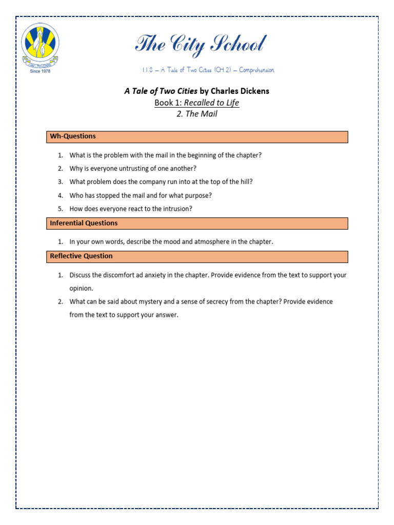 1.1.8 - A Tale of Two Cities (CH.2) - Comprehension | PDF