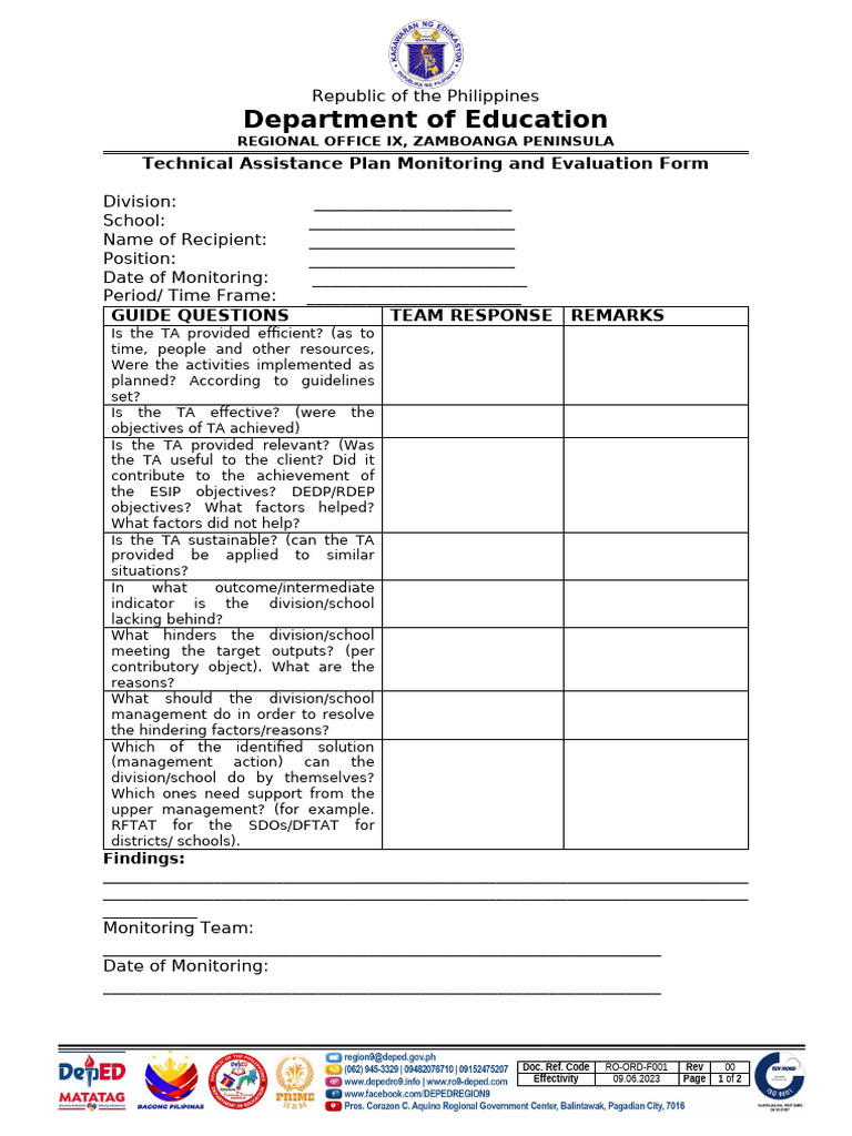 Technical Assistance Monitoring Tool 1 | PDF | Business