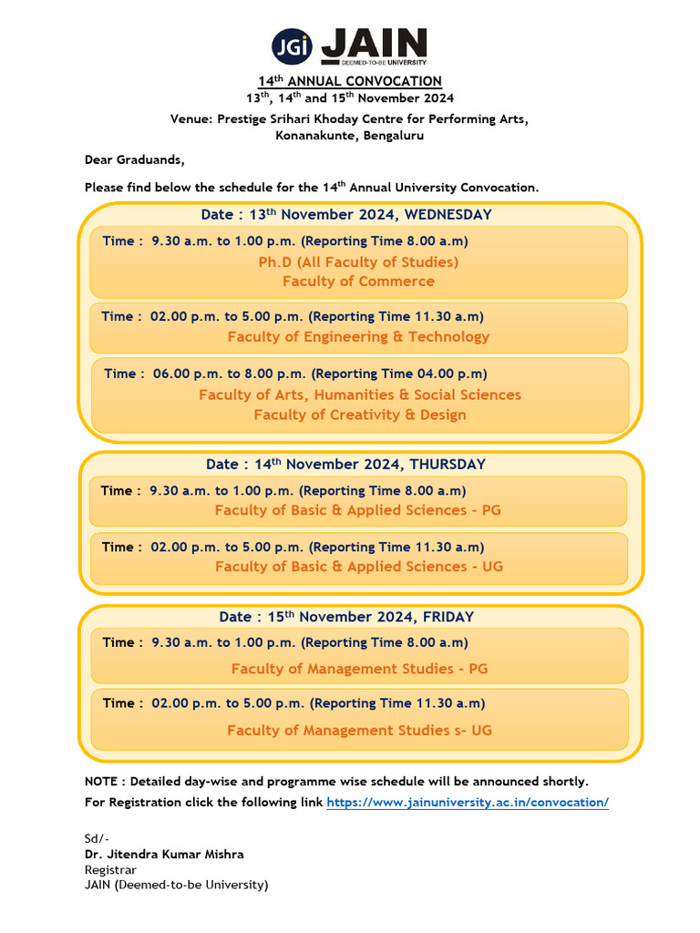 14th Annual Convocation Schedule 2024 | PDF | Educational Stages ...