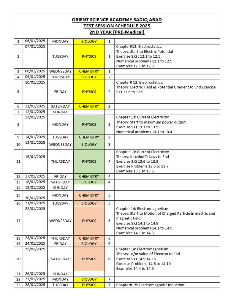 2nd_year_Test_series_schedule(Orient_academy)[1] | PDF | Physics ...