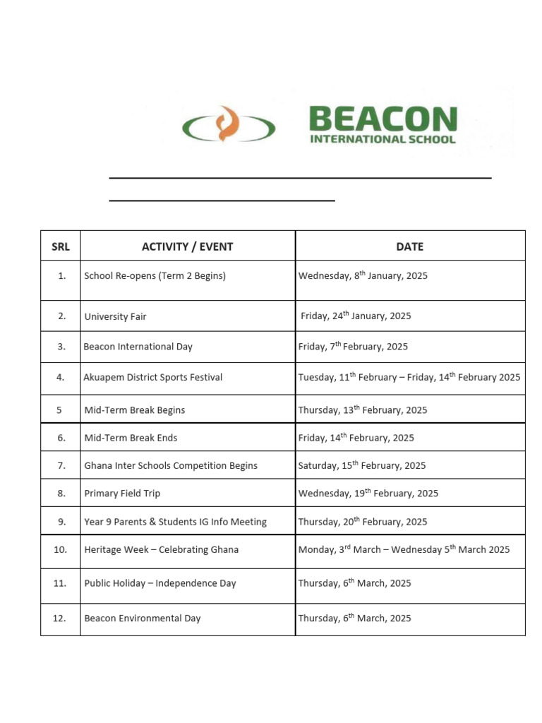 TERM 2 CALENDAR 2024 2025 ACADEMIC YEAR[1] | PDF