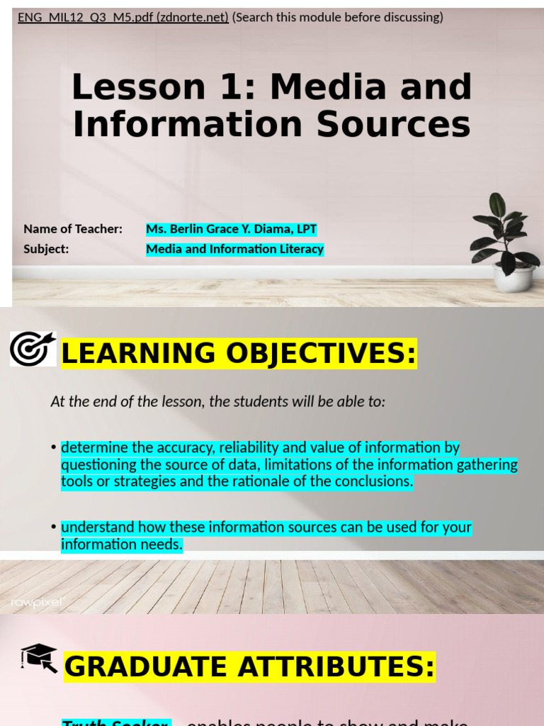 Lesson 1 Media and Information Sources | PDF | Information | Libraries