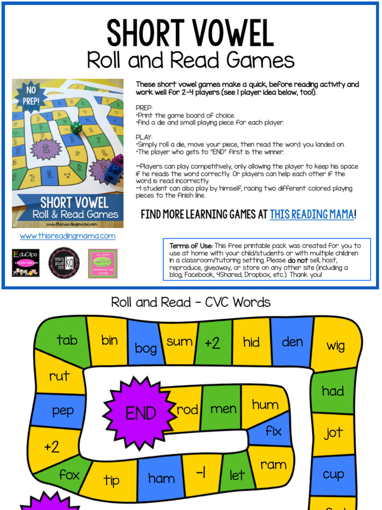 Short Vowel Rolland Read Games | PDF