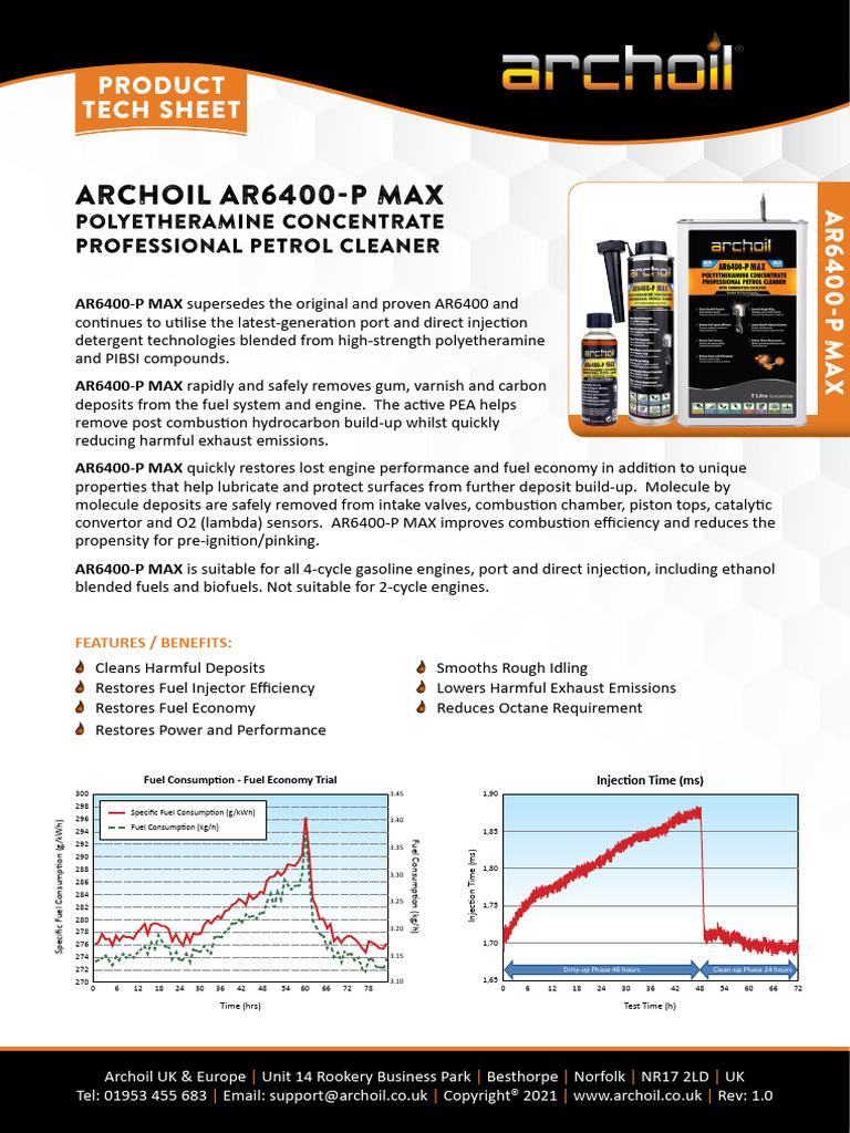 Archoil AR6400 P MAX Tech Sheet | PDF | Gasoline | Fuel Efficiency
