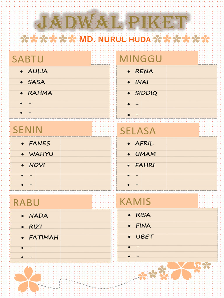 Contoh Jadwal Piket | PDF