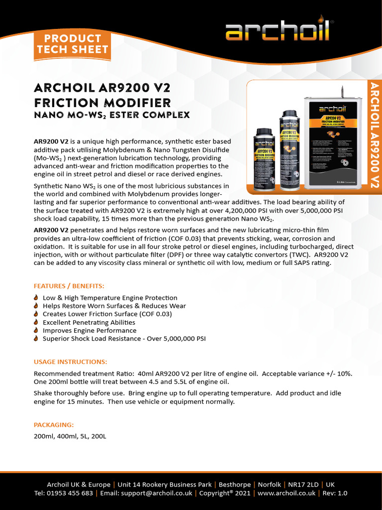 Archoil AR9200 v2 Tech Sheet | PDF