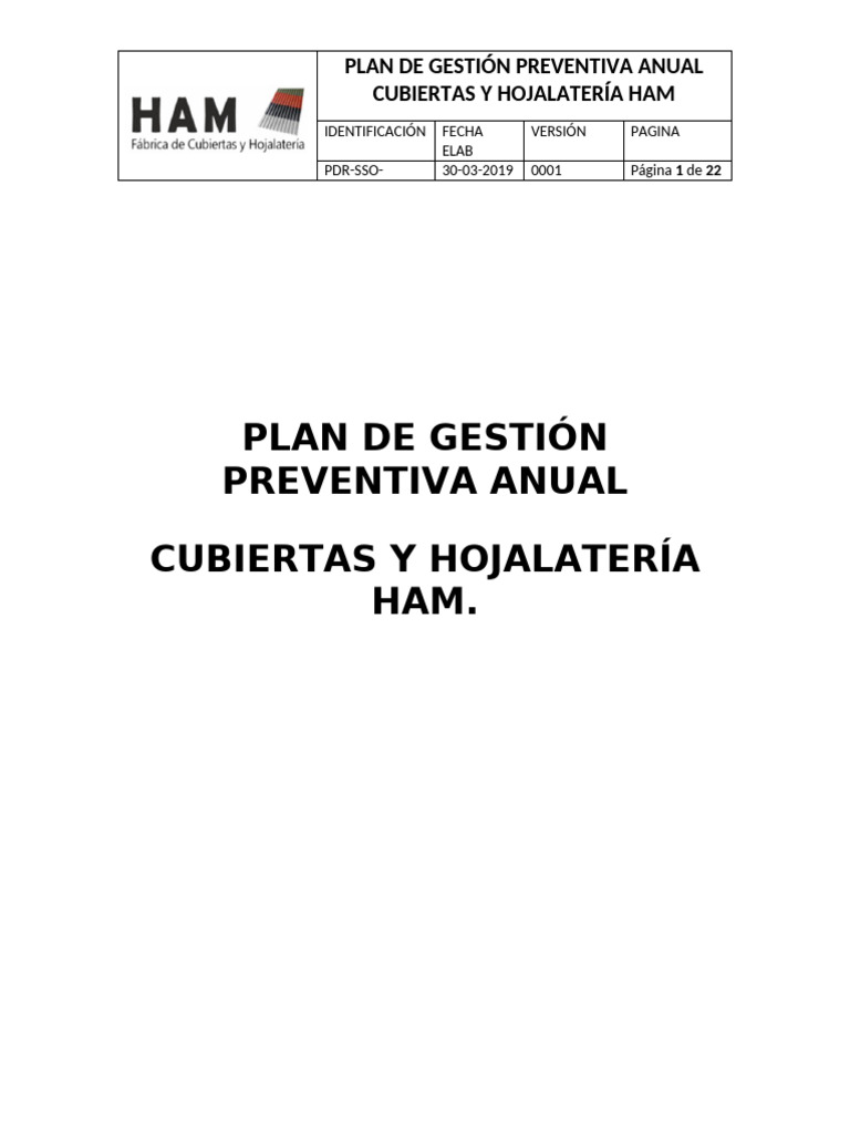 Plan de Gestión Preventiva HAM 2023 | PDF | Seguridad y salud ...