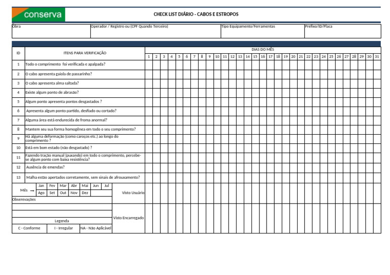 051020160856 F-qsms-080 r00 - Check-list de Cabos e Estropos | PDF
