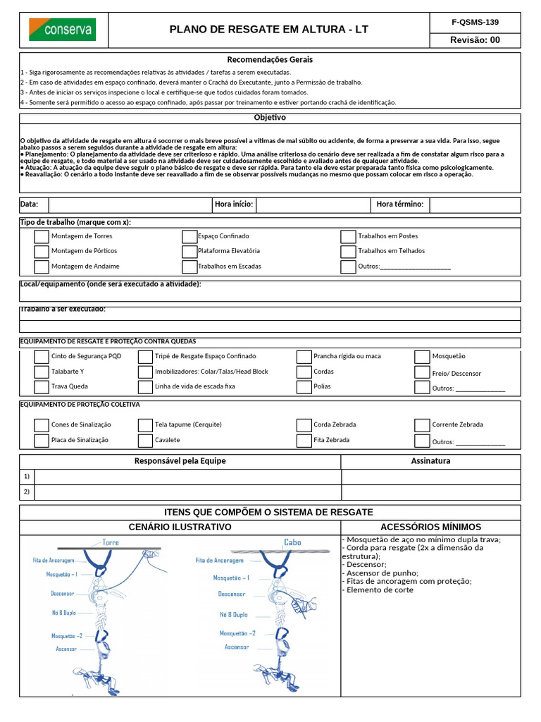 Plano de Resgate em Altura: Diretrizes e Equipamentos | PDF