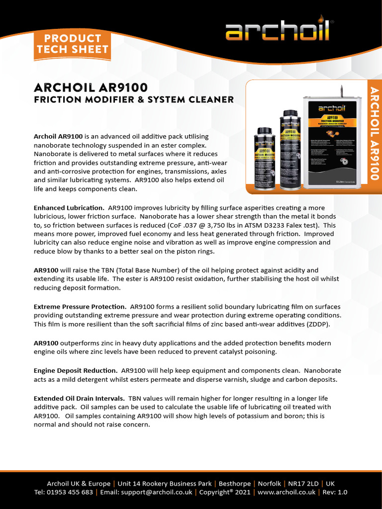 Archoil AR9100 Oil Additive Benefits | PDF | Friction | Motor Oil