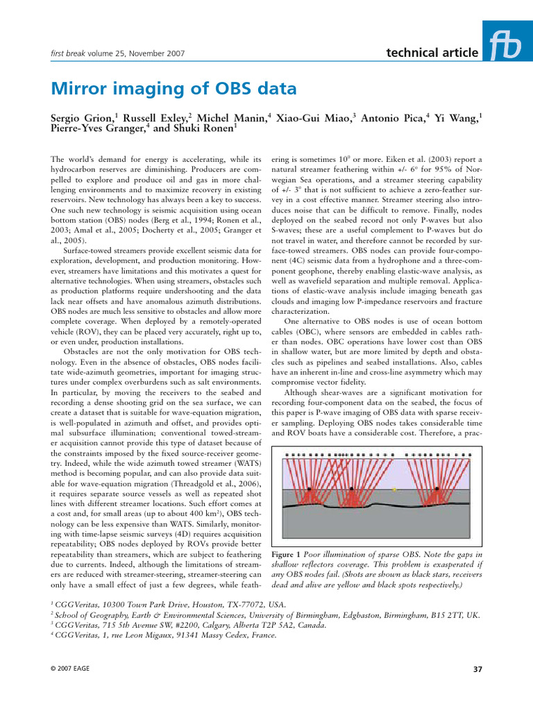 Mirror Imaging of OBS Data | PDF | Reflection Seismology | Seabed