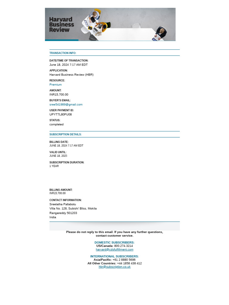 HBR Premium Subscription Confirmation | PDF
