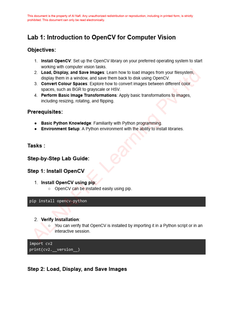 Lab 1 Introduction To Opencv For Computer Vision Pdf Software Computing