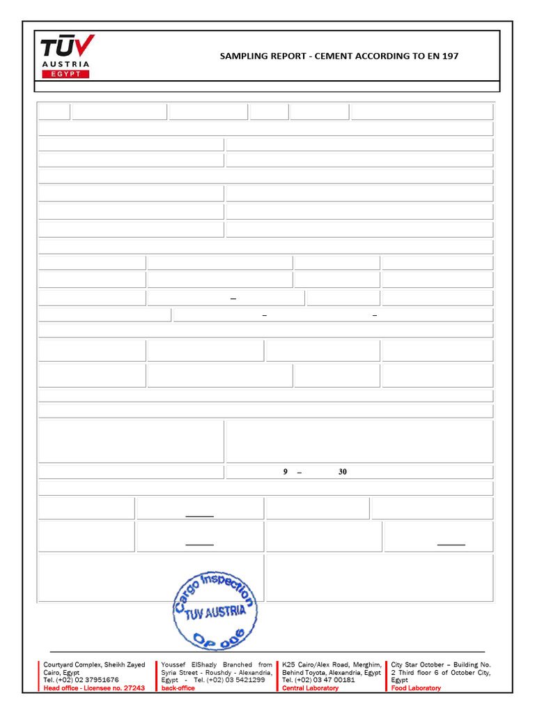 QF-EG-037.01 Sampling Protocol en 196-7 (CEM I 42.5 N SRC ) | PDF