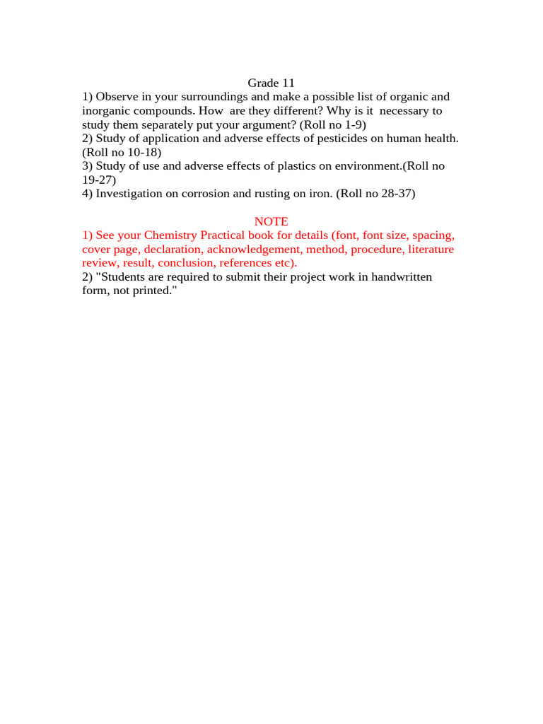 Grade 11 B2 Chemistry Project Work | PDF