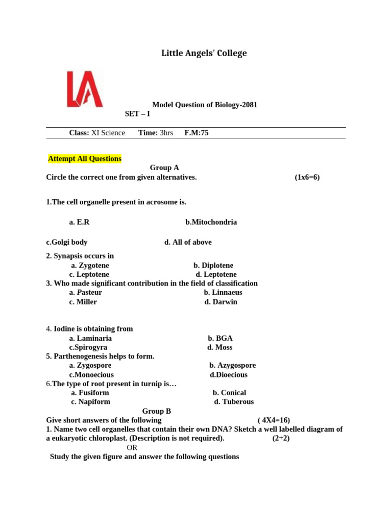 New Model Questions Class 11 2024 1 | PDF | Reproduction | Organisms