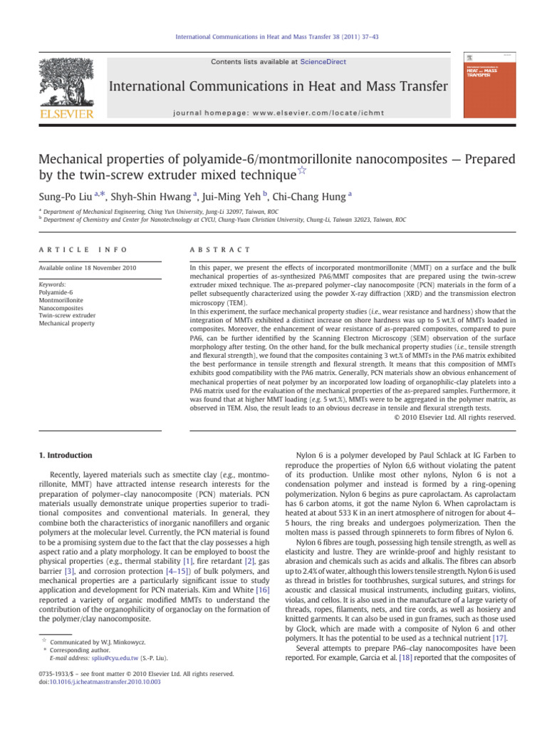 Mechanical Properties of Polyamide-6 - Montmorillonite Nanocomposites ...