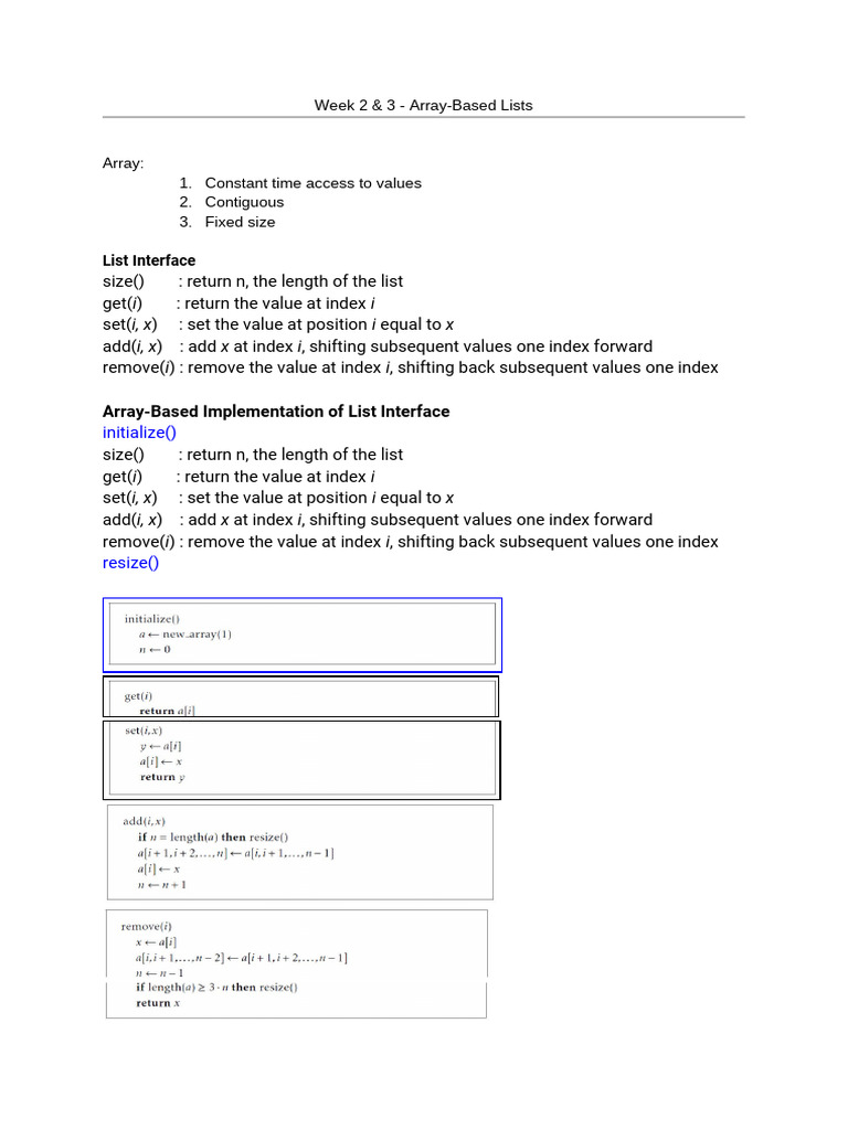 CS 201 S24, Lectures 2 & 3, Array Based List | PDF