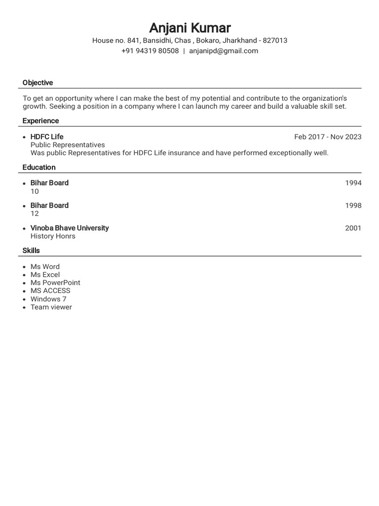 Aspiring Professional's Resume | PDF