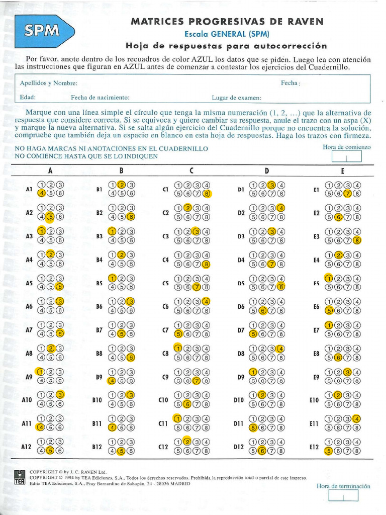 Hoja Respuestas Raven | PDF