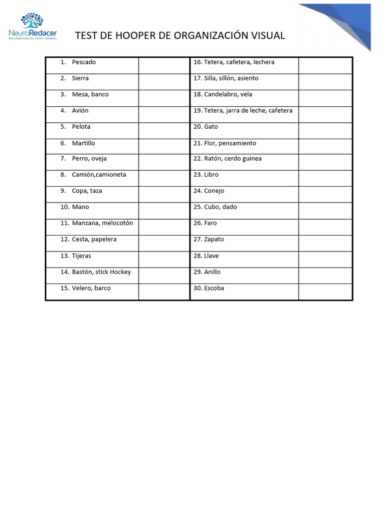 Hoja Respuestas Test Hooper | PDF