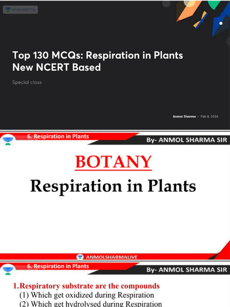 Top 130 MCQs Respiration in Plants New NCERT Based No Anno | PDF