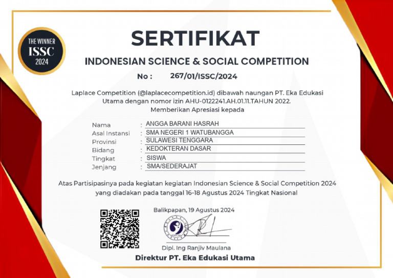 SERTIFIKAT SMA ISSC 2024 ANGGA BARANI HASRAH (1) | PDF