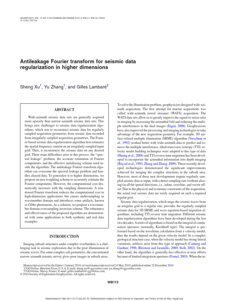 Ntileakage Fourier Transform For Seismic | PDF | Discrete Fourier ...