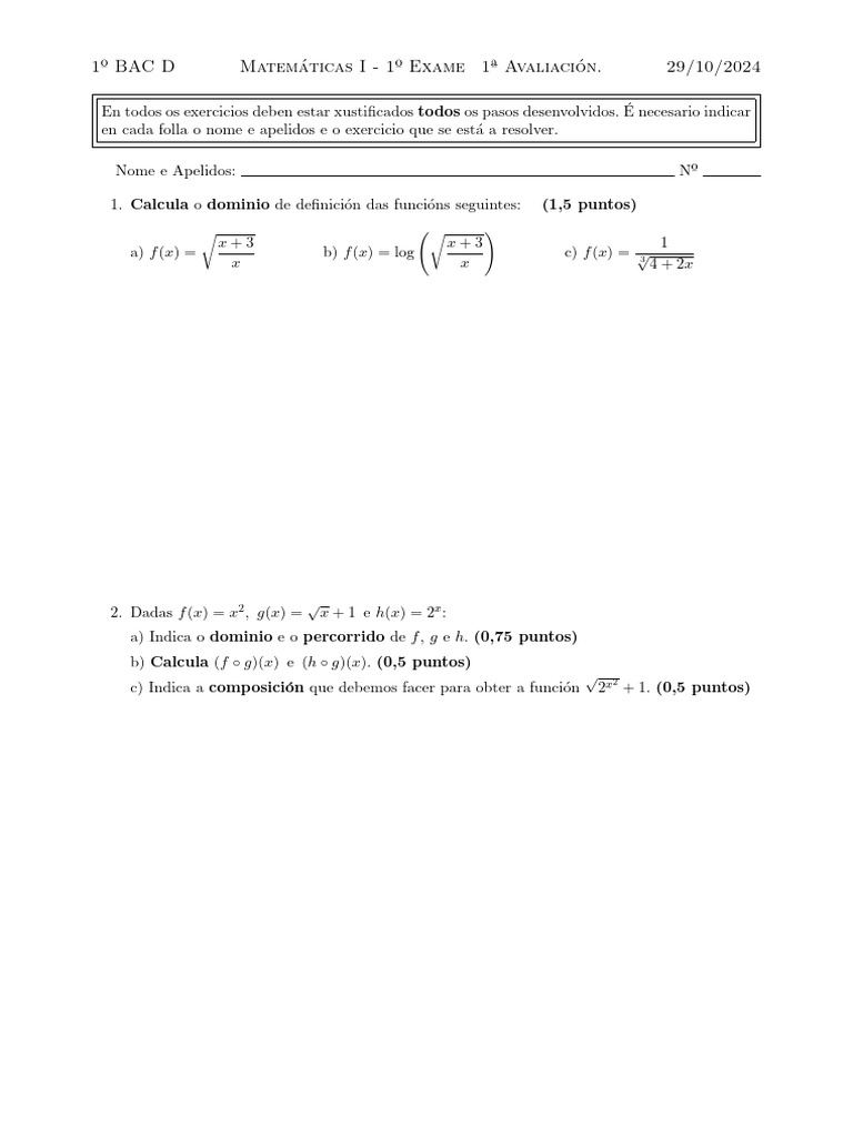 Exame 1 Funcións D | PDF
