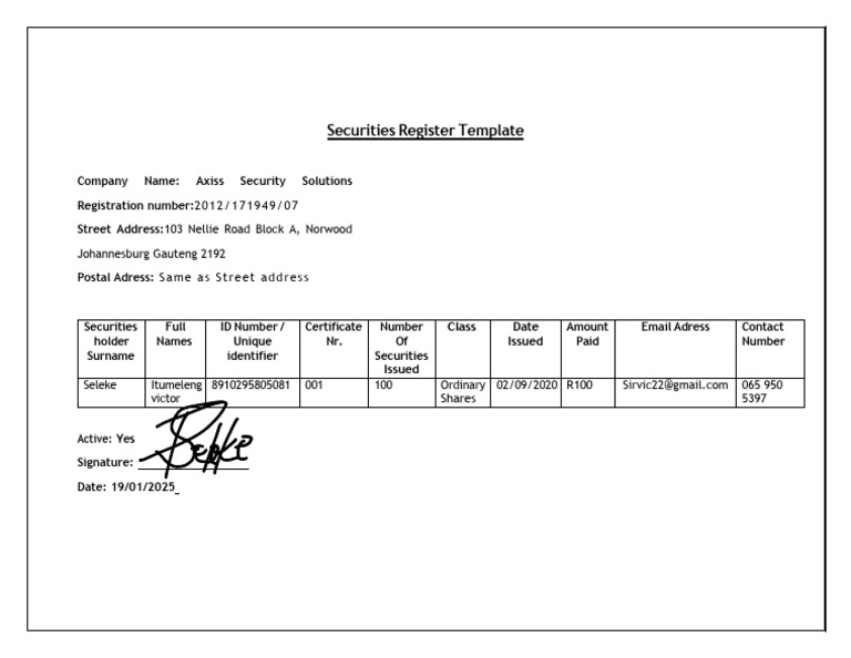 Securites Register Template LS Axiss | PDF