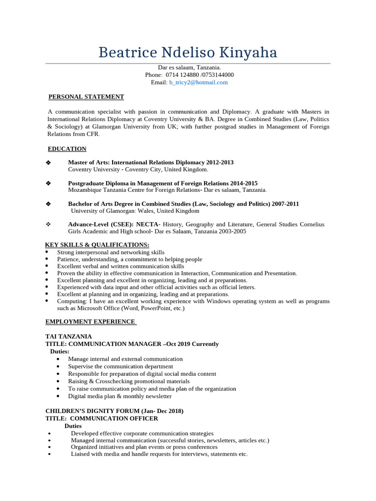 Kinyaha's Communication Expertise in Tanzania | PDF | Tanzania ...