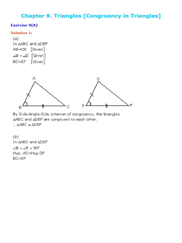 Class 9 Triangles Solutions Guide | PDF