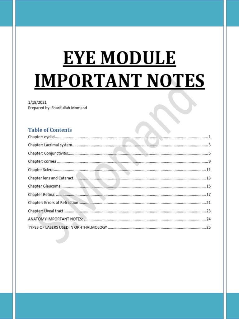 Eye Module Important Points | PDF | Cataract | Glaucoma