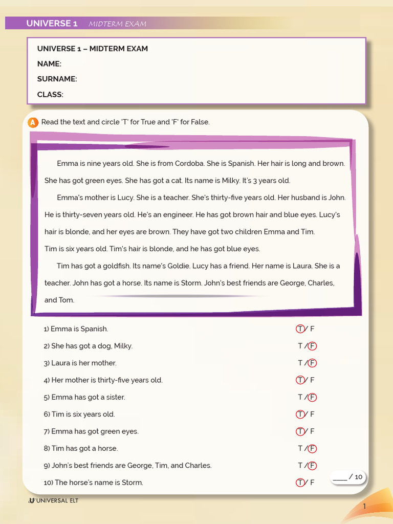 Midterm Exam Answer Key - UNIVERSE 1 | PDF