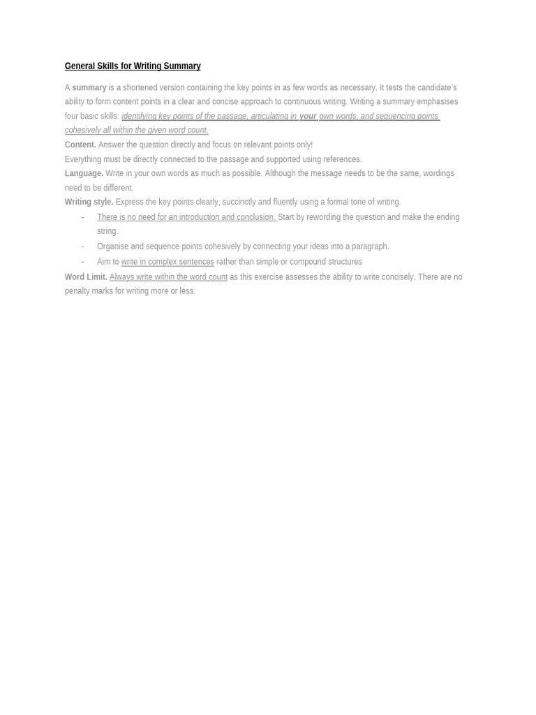General Skills for Writing Summary | PDF