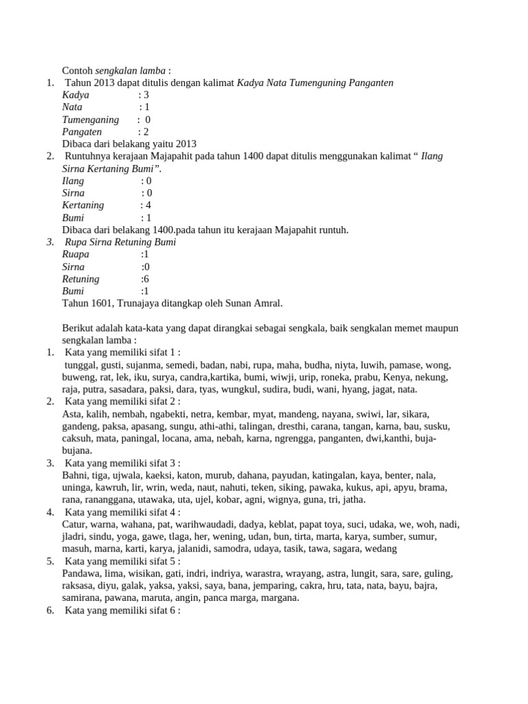 Contoh Sengkalan Lamba | PDF