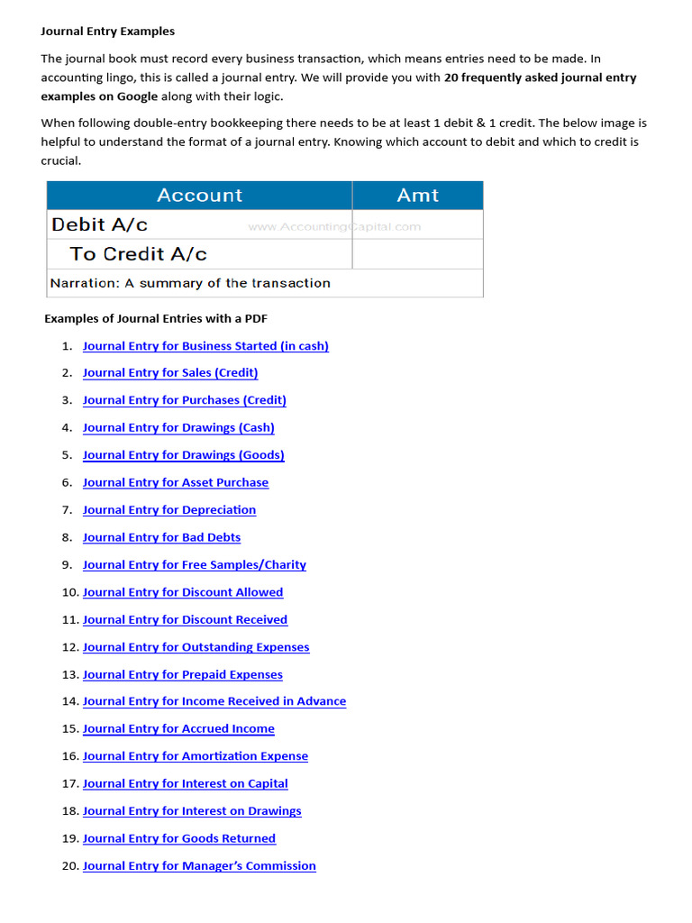 Journal Entries | PDF | Debits And Credits | Accrual