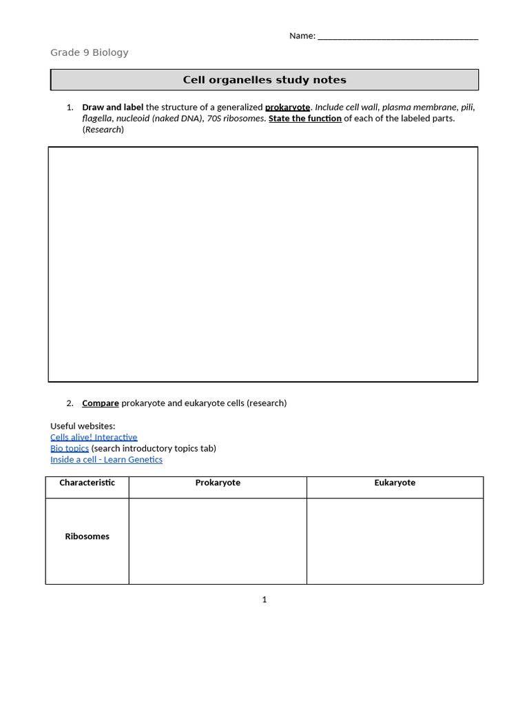 Grade 9 Biology Cell Organelles Guide | PDF
