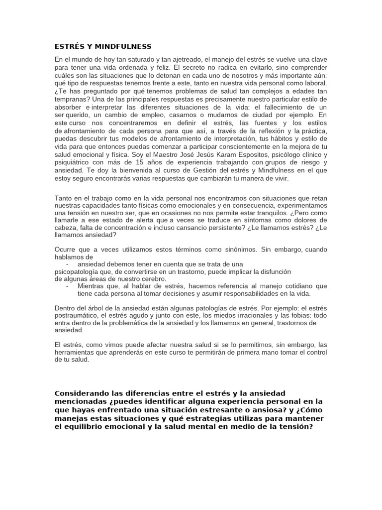 Estrés y Mindfulness: Claves para el Bienestar | PDF | Ansiedad ...