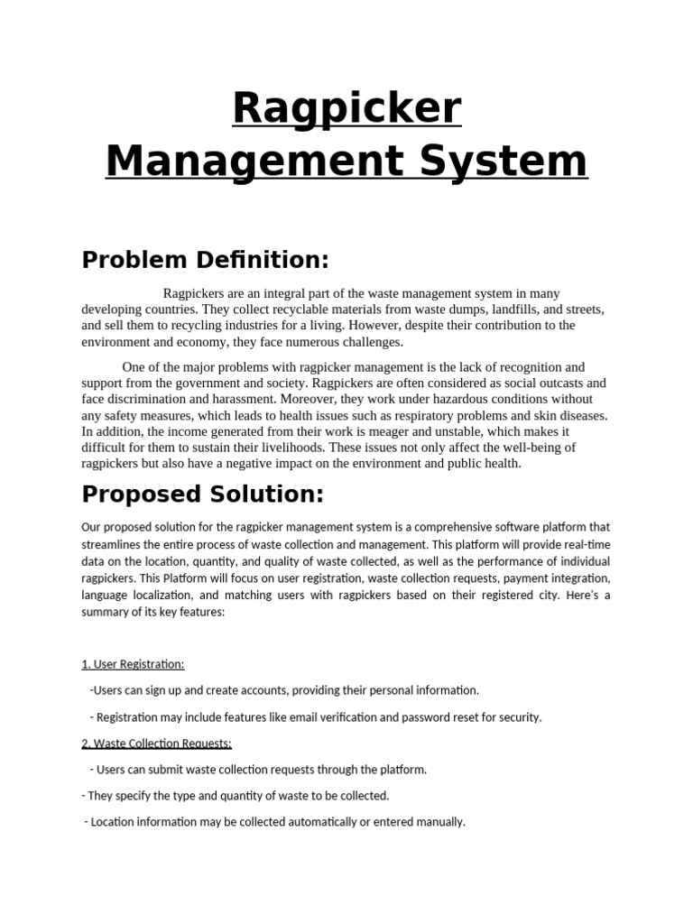 Ragpicker Management System | PDF | Waste | Recycling