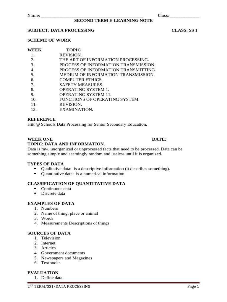 2nd Term S1 Data Processing Pdf Operating System Radio