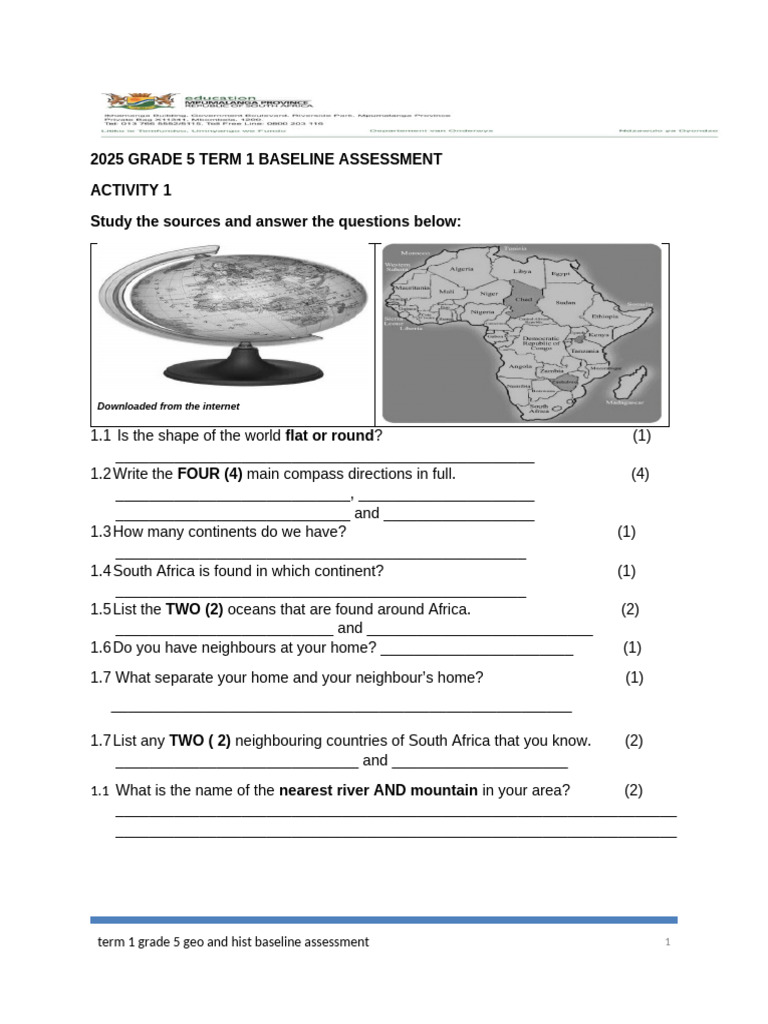 2025 TERM 1 GRADE 5 BASELINE ASSESSMENT | PDF | Earth Sciences ...