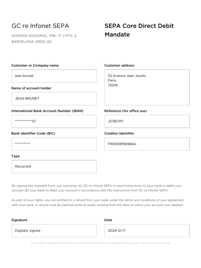 SEPA Direct Debit Mandate Form | PDF