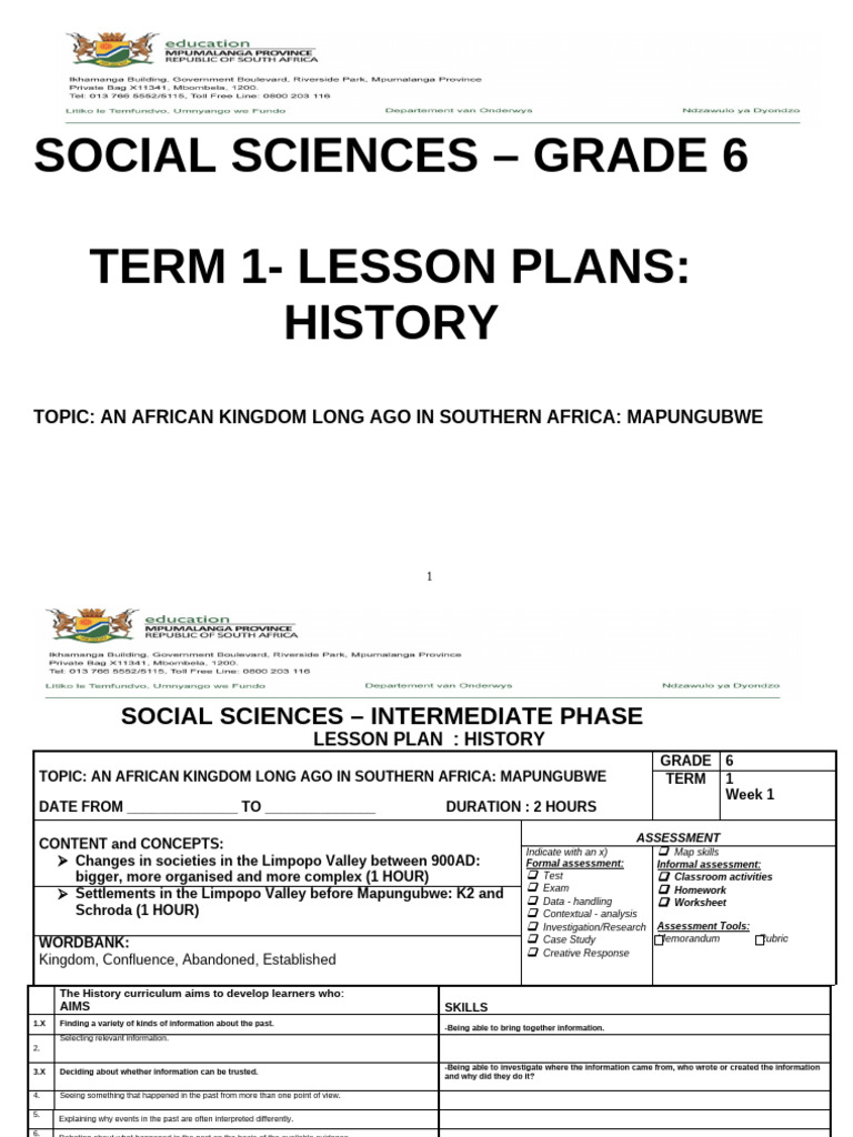 Grade 6 History: Mapungubwe Lesson Plan | PDF | Lesson Plan | Information